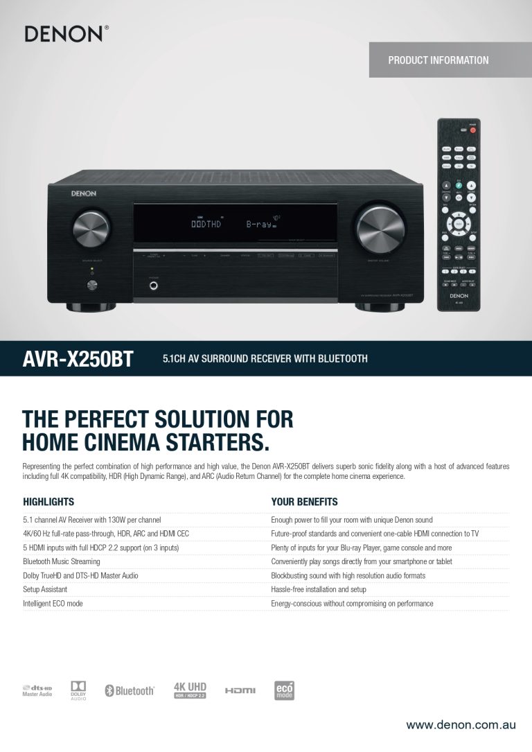Denon AVR-X250BT 5.1Ch 4K Bluetooth AV Receiver – HoeHuat
