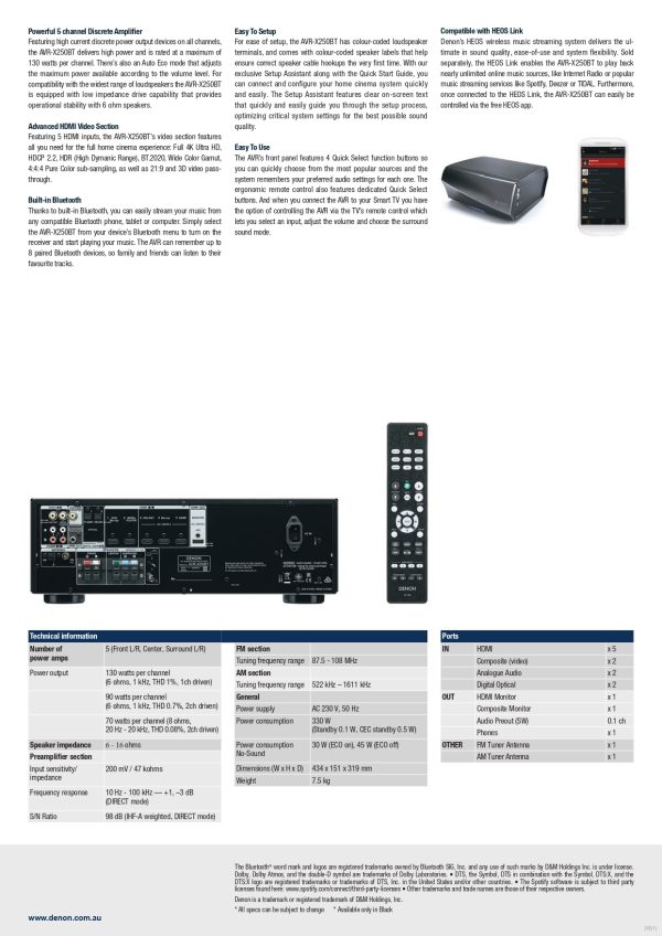 Denon AVR-X250BT 5.1Ch 4K Bluetooth AV Receiver – HoeHuat